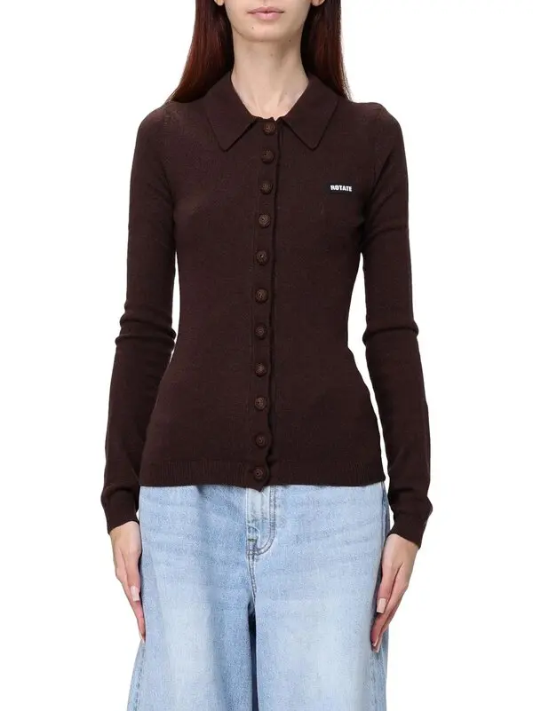 ROTATE BY BIRGER CHRISTENSEN Slim Fit Wool And Cashmere Knit Polo Shirt With Long Sleeves And Logo - Black