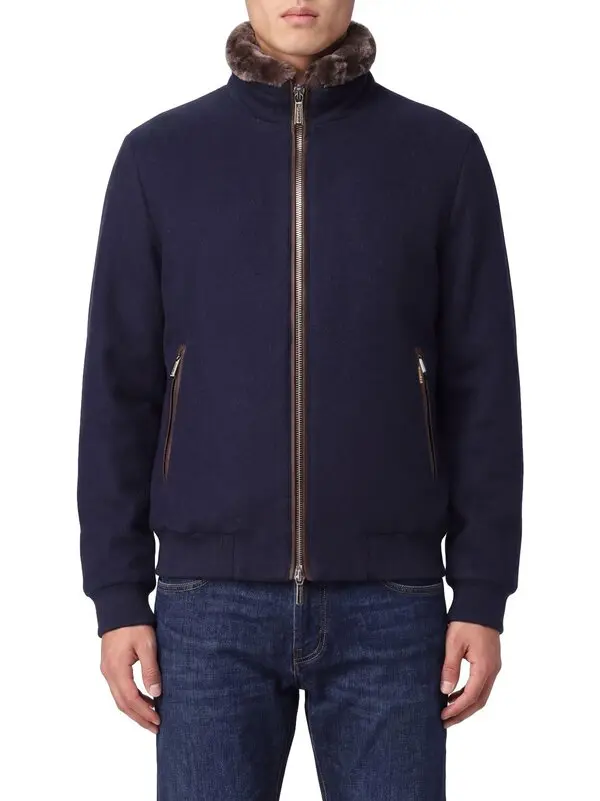 MOORER Bellati Wool And Cashmere Bomber Jacket With Fur Collar - Navy