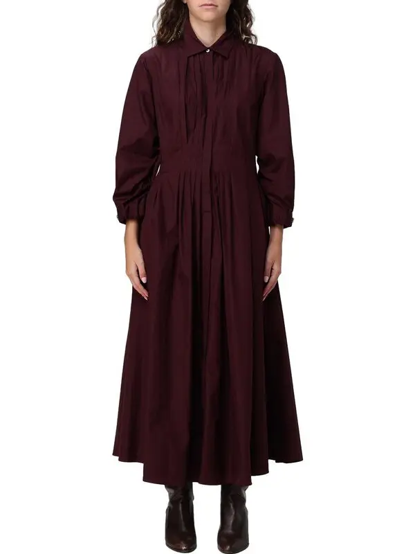 Max Mara Midi Chemisier Dress In Cotton Poplin With Concealed Buttons - Ruby