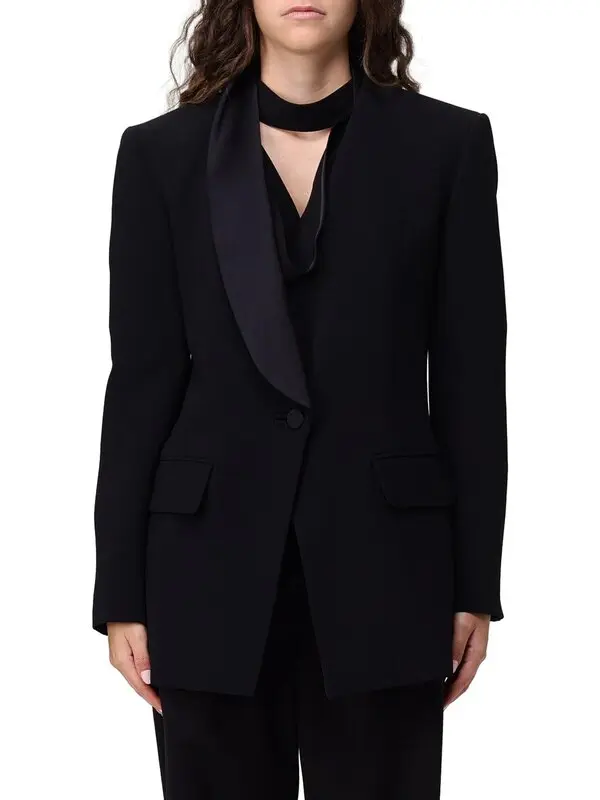 SIMONA CORSELLINI Tuxedo Blazer With Satin Shawl Collar And Lace Details - Black