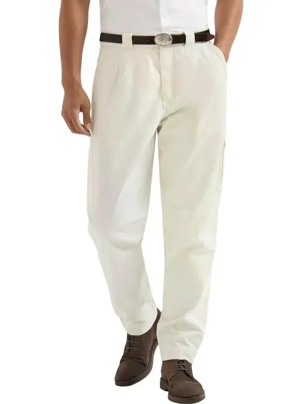 Brunello Cucinelli Peached Cotton-gabardine Trousers With Zipped Pocket - Neutrals