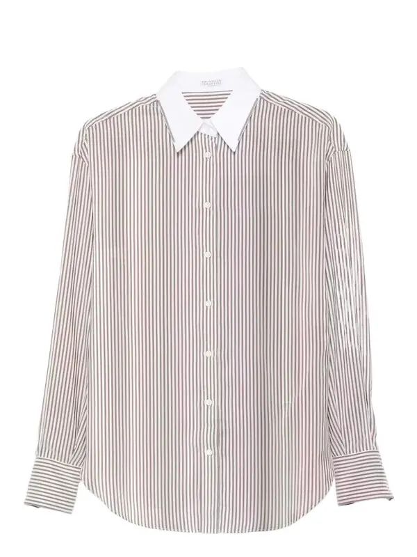 Brunello Cucinelli Striped Silk Shirt - Neutrals