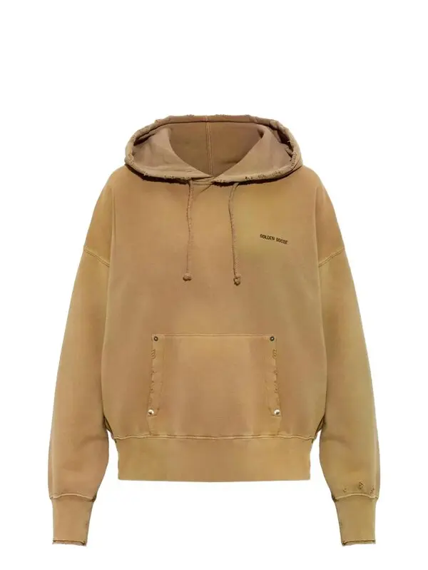 GOLDEN GOOSE Distressed-effect Logo-print Hoodie - Brown