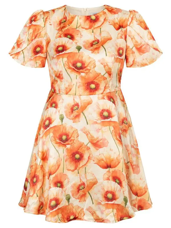 GIRL IN MIND Sora Floral Mini Skater Dress - Orange