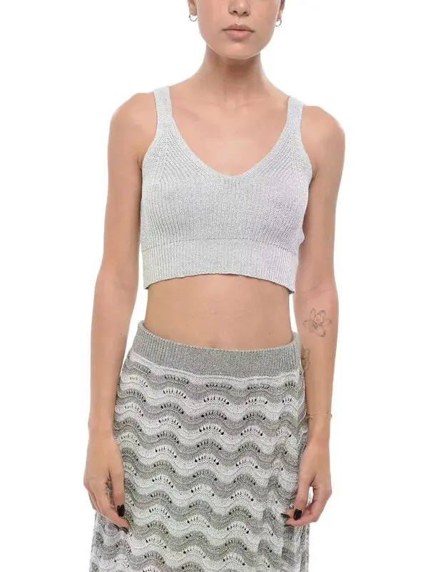 COLOUR MARKET Lurex Cropped Top - Silver