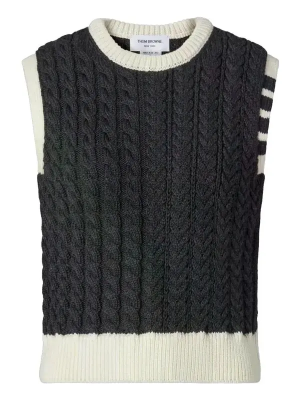 Thom Browne Merino Wool Aran Cable Shell Top - Grey