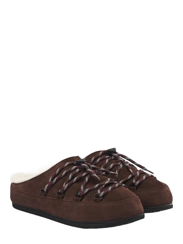 Prada Shearling-lined Suede Mules - Brown