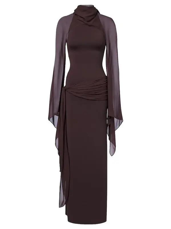 DE LA VALI Sabela Georgette Maxi Dress - Brown