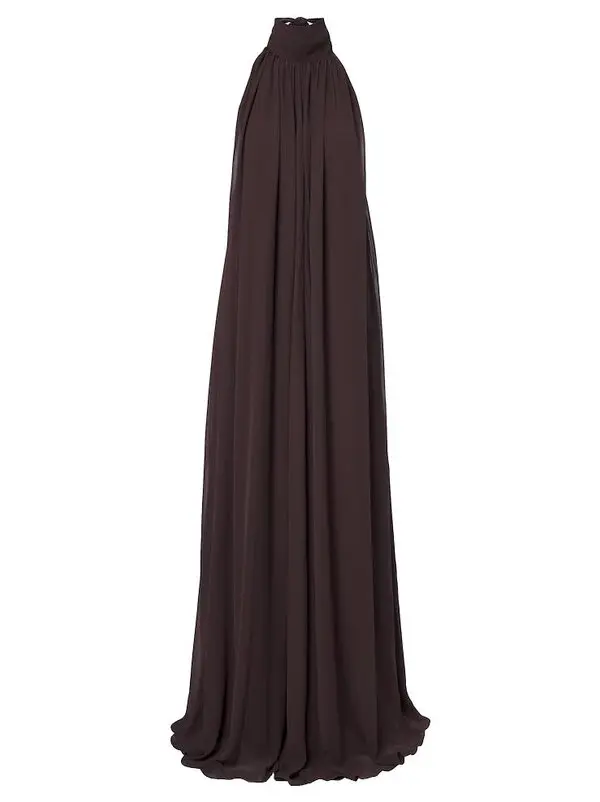 DE LA VALI Adela Halterneck Chiffon Maxi Dress - Brown