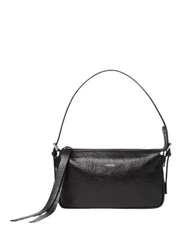 Fendi Zip Top Small Leather Shoulder Bag - Black