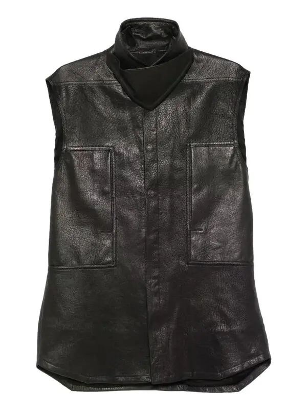 Rick Owens Leather High-neck Shirt Jacket - Black