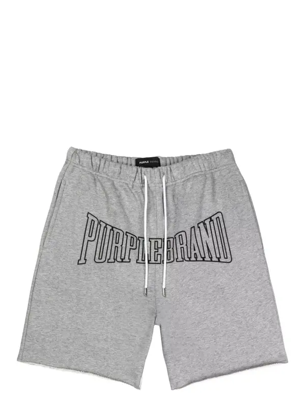PURPLE BRAND Logo-print Raw-hem Cotton Shorts - Grey
