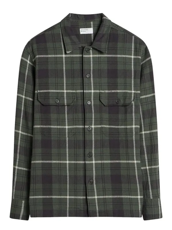 Universal Works Washed Check Utility Shirt - Olive