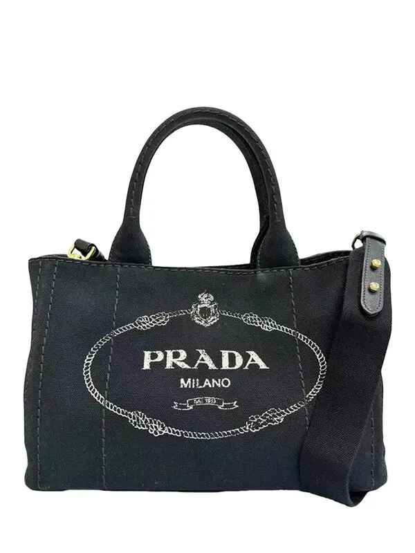 Prada 2013-2026 Small Canvas Canapa Logo Tote Satchel - Black