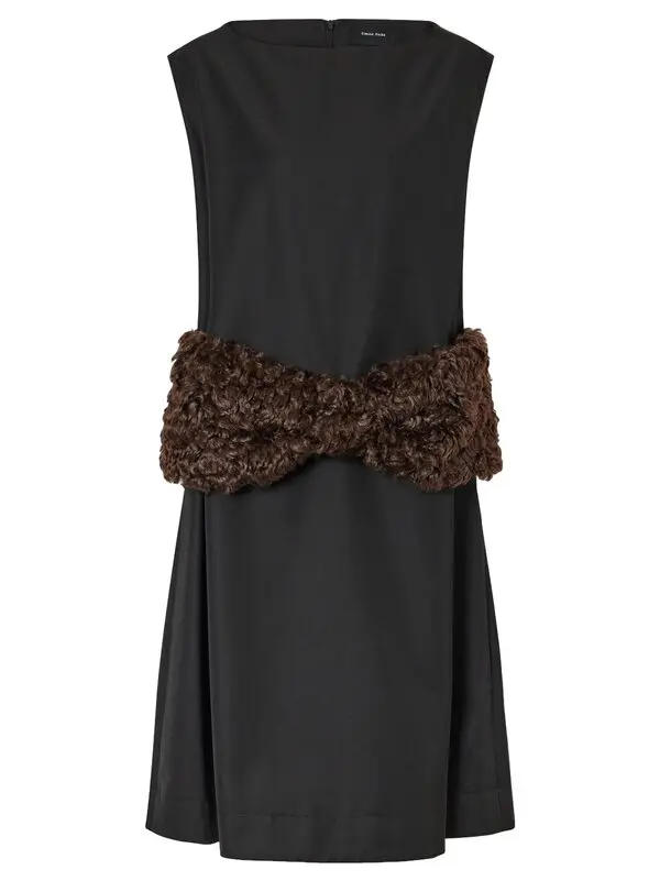 Simone Rocha Plush-trimmed Twill Midi Dress - Black