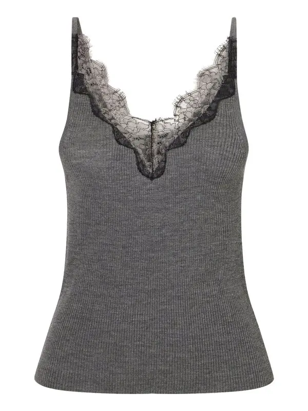 NILI LOTAN Aronia Lace-trimmed Ribbed Silk-jersey Tank - Gray