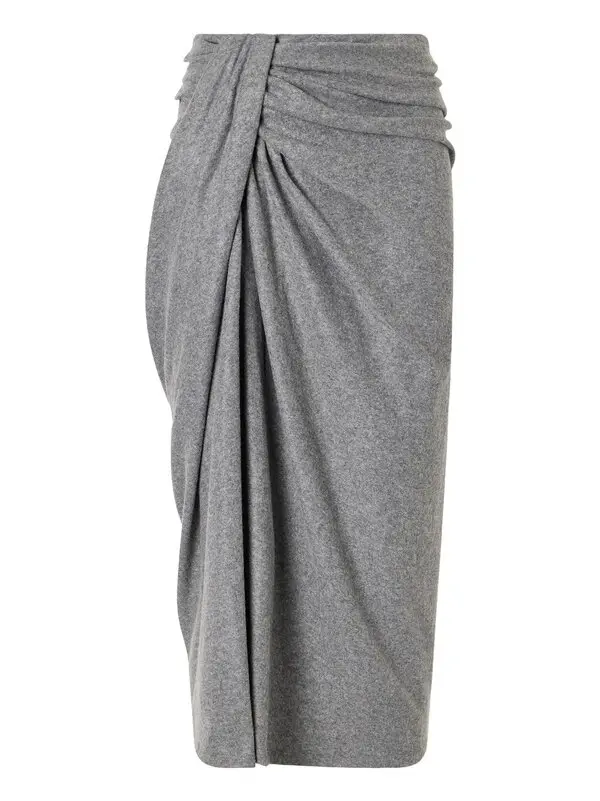MARANT ETOILE Gathered Draped Stretch Midi Skirt - Gray
