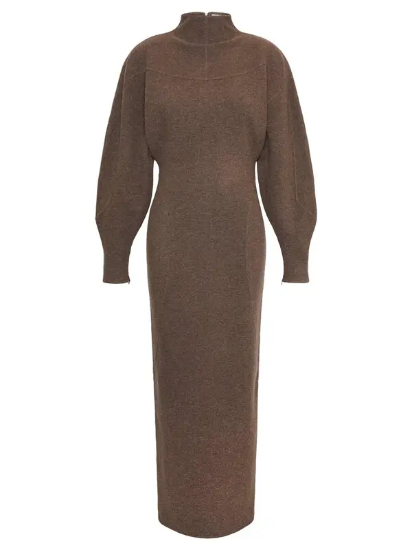 Max Mara Wool-blend High-neck Maxi Dress - Brown