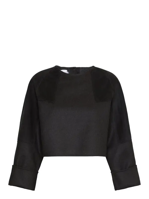 Max Mara Cropped Stretch-virgin Wool Top With Suede Panelling - Grey