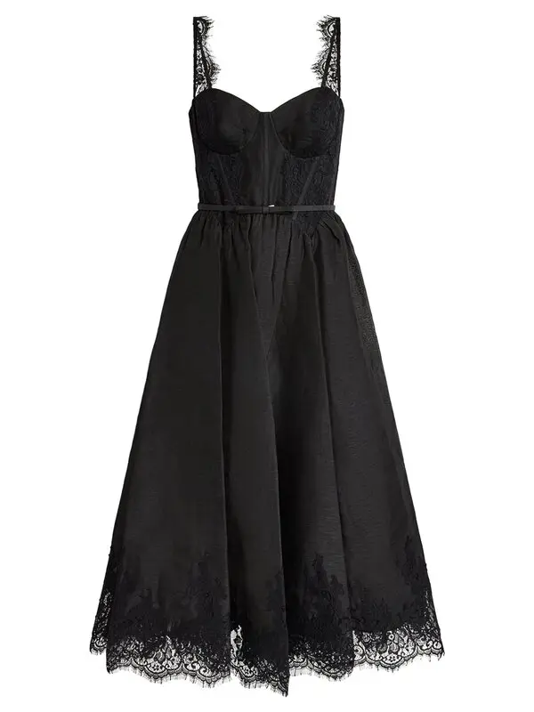 Zimmermann Linen-silk Lace-trim Valiant Midi Dress - Black