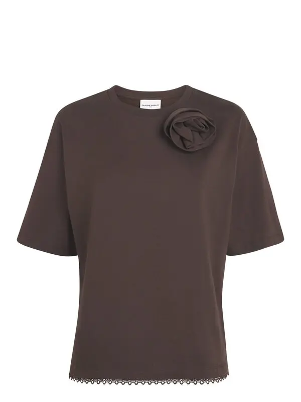 Claudie Pierlot Cotton Floral Appliqué T-shirt - Brown