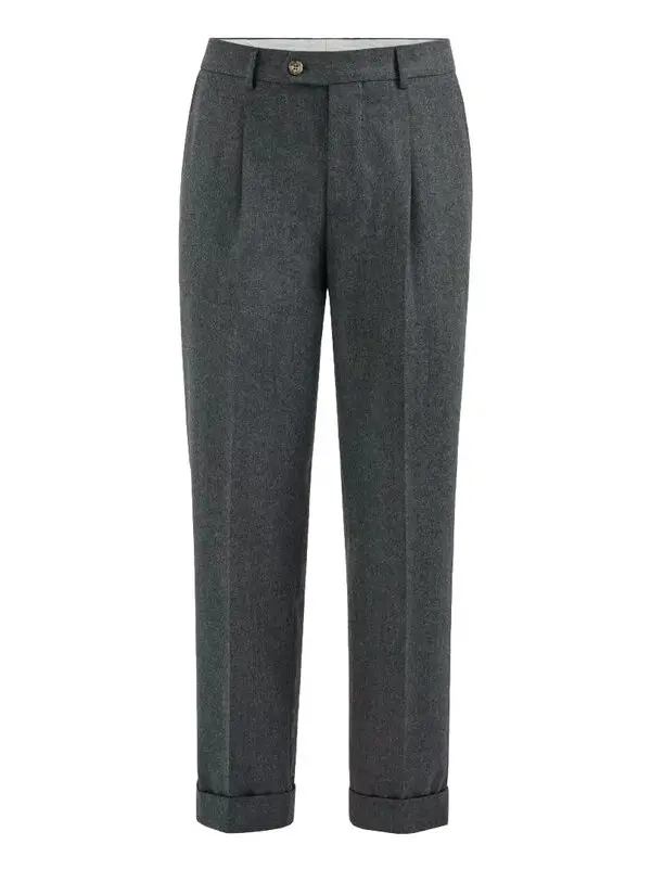 Brunello Cucinelli Virgin Wool Flannel Trousers With Pleat - Grey