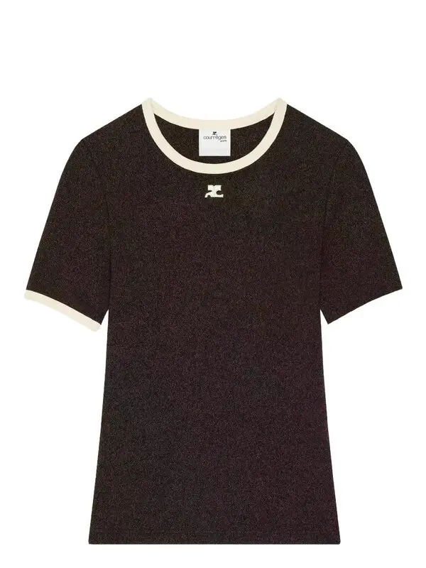 COURREGES Heather Contrast-trim T-shirt - Brown