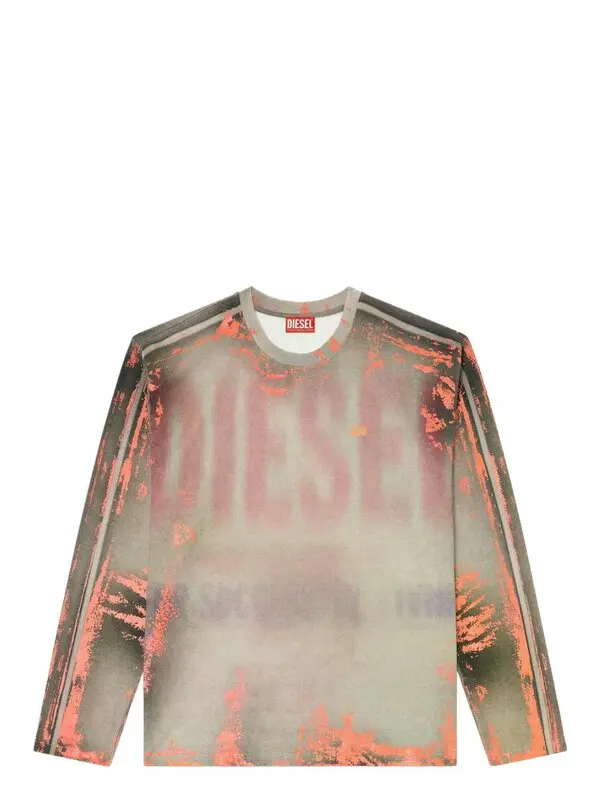 DIESEL® Long-sleeve T-shirt In Cracked Jersey - Grey