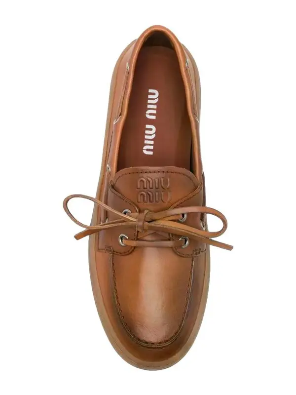 Miu Miu Lace-up Leather Boat Shoes - Brown