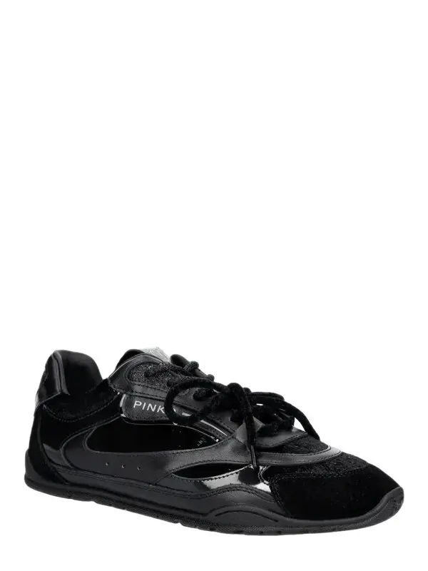 Pinko Yulia Logo-plaque Panelled Leather Sneakers - Black