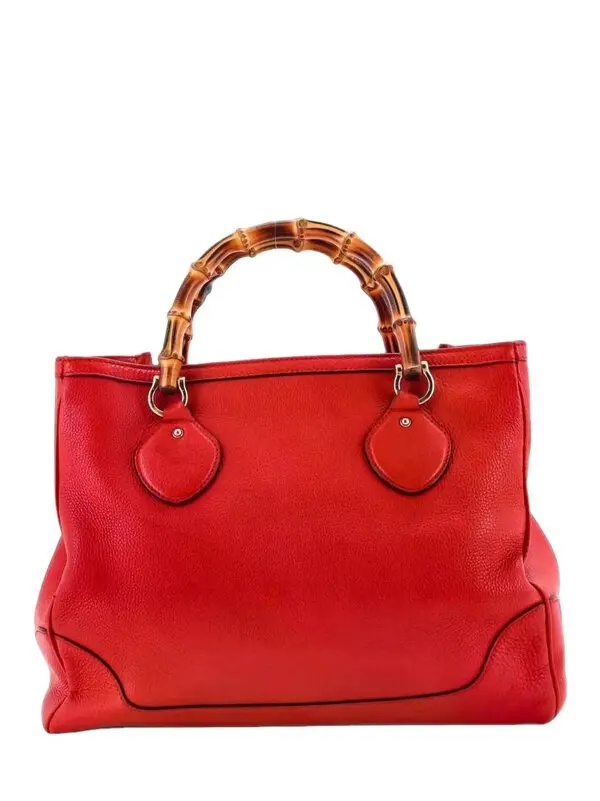 Gucci Vintage Diana Bamboo Top Handle Leather Medium Tote Bag - Red