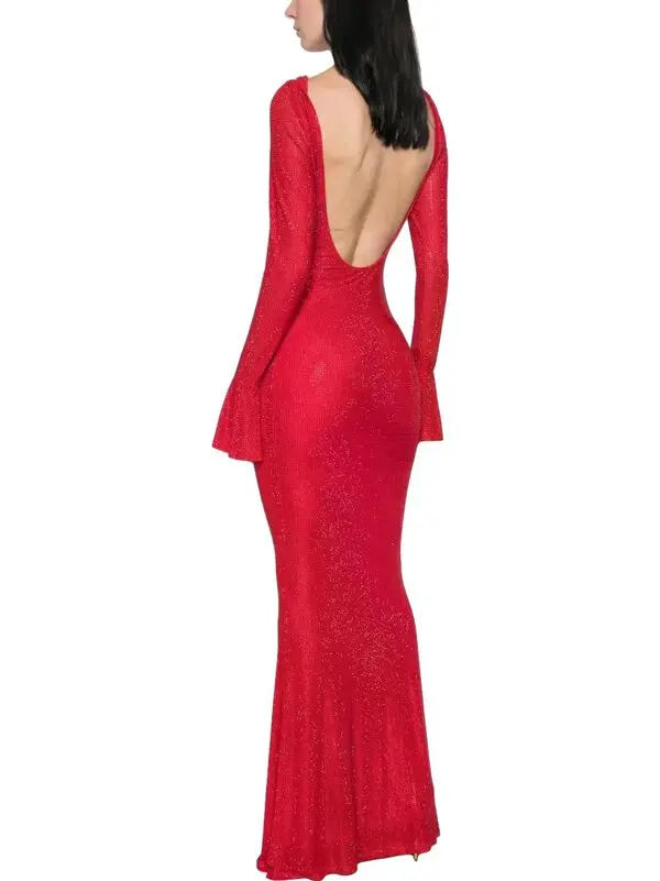 TWENTY FOURHAITCH Crystal-embellished Bell Sleeve Maxi Dress - Red