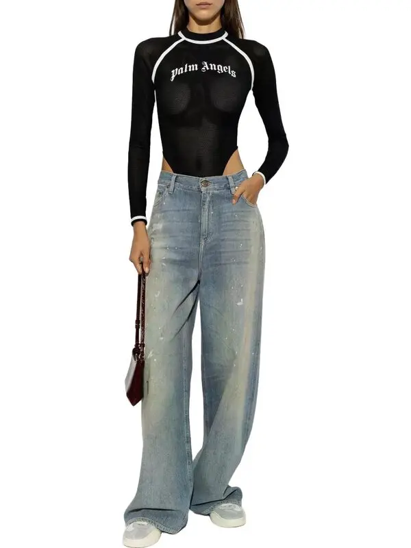 Palm Angels Logo-print Mesh Bodysuit - Black