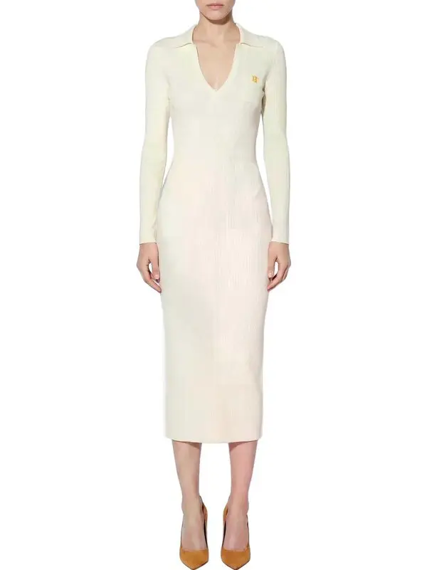 Elisabetta Franchi Knit Dress With Openwork Embroideries - Neutrals