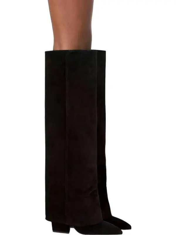 Paris Texas Jane Fold-over Suede Boots - Black