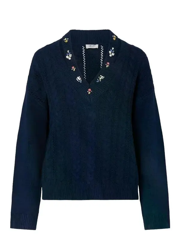 Liu Jo Sweater With Jewel Embroidery - Blue