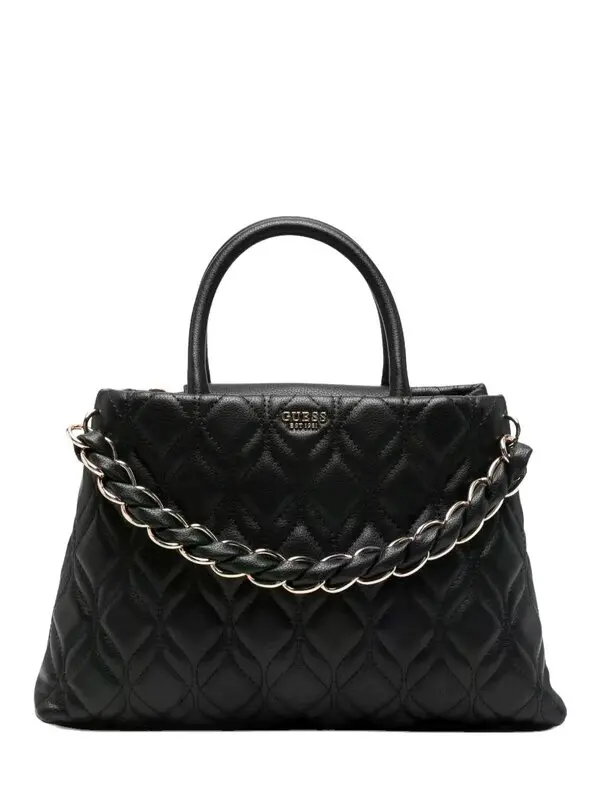 Guess Quilted Tote Bag With Chain Detail - Black