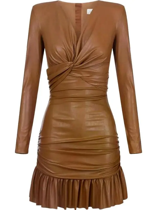 Elisabetta Franchi Mini Dress With Flounce - Brown