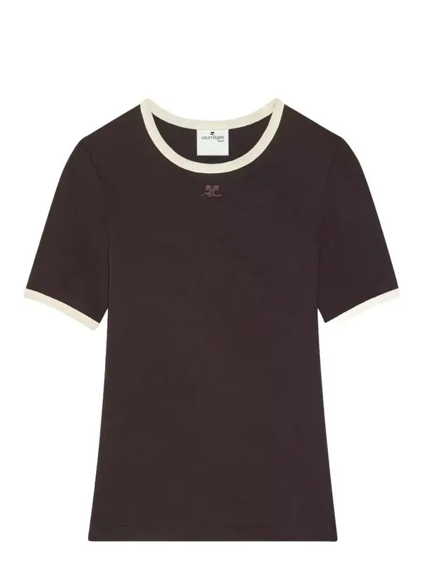 COURREGES Contrast-trim Logo-embroidered T-shirt - Brown
