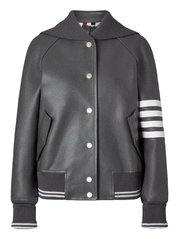 Thom Browne Leather 4-bar Oversized Blouson Jacke - Grey