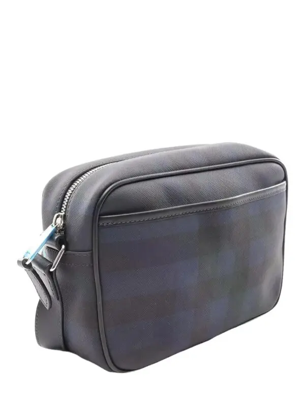 Burberry Leather Check Pattern Shoulder Bag - Blue