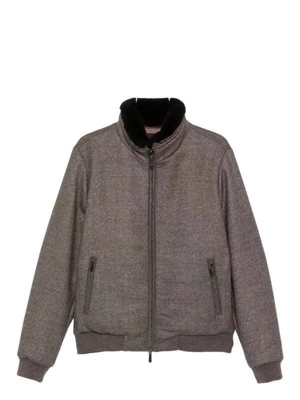 MOORER Fur-collar Zip-up Jacket - Brown