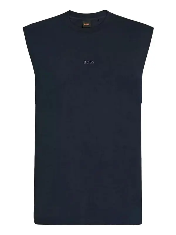 BOSS Logo-embroidered Sleeveless Cotton T-shirt - Blue
