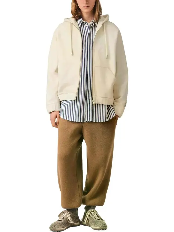 AMI Paris Zipped Cotton Hoodie With Heritage Label - Neutrals