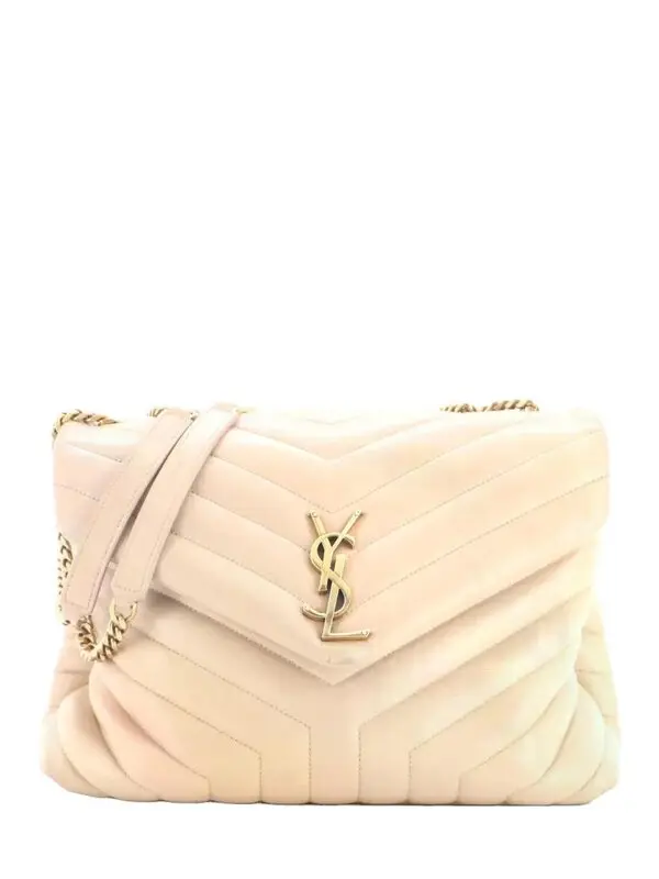 Saint Laurent Loulou Matelassé Chevron Leather Medium Shoulder Bag - Neutrals