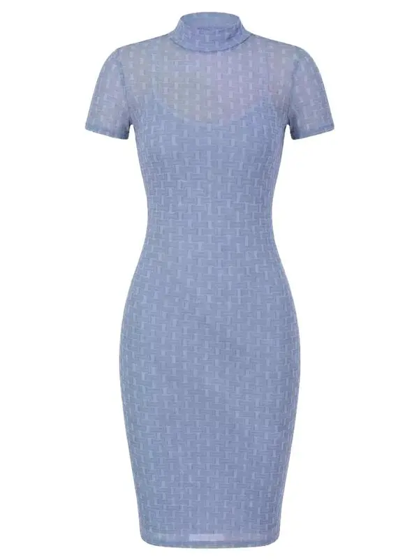 Hugo Geometric-mesh High-neck Mini Dress - Blue