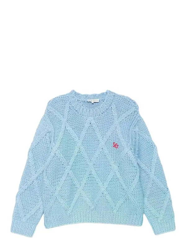 Stine Goya Cable Knit Embroidered Logo Sweater - Blue