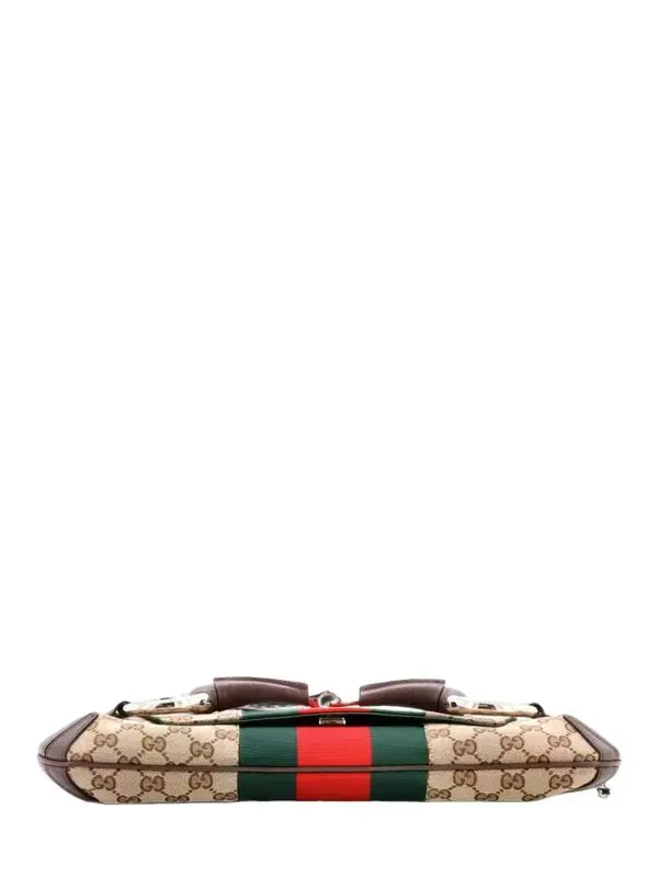 Gucci Horsebit Nm Web Chain Clutch Gg Canvas Medium Shoulder Bag - Brown