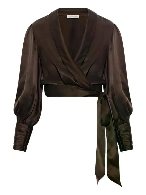 Zimmermann Wrap-style Bishop-sleeve Blouse - Brown
