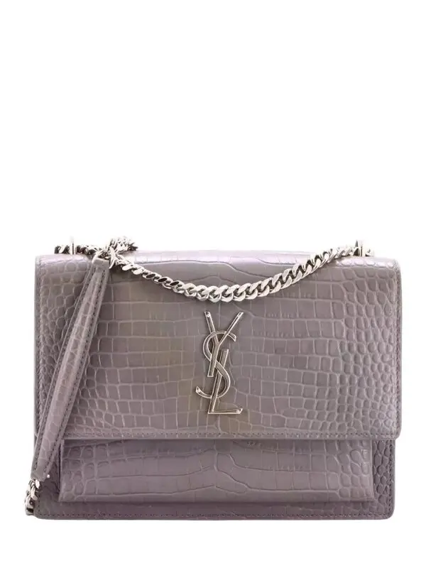 Saint Laurent Sunset Crocodile Embossed Leather Medium Crossbody Bag - Grey
